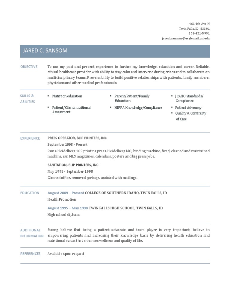 Jared Resume Pdf