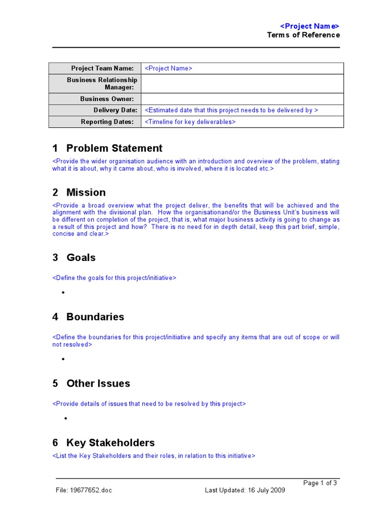 Terms Of Reference Template