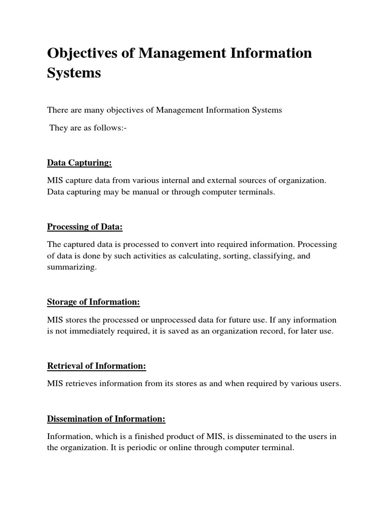Objectives of Management Information Systems | PDF | Management ...