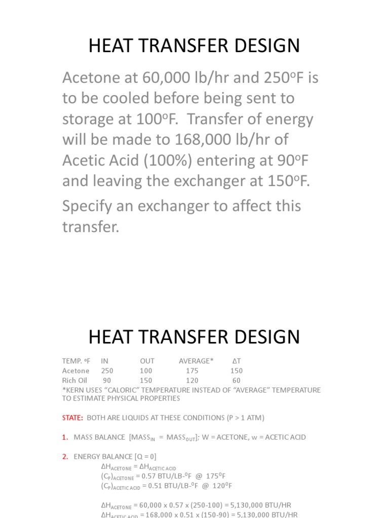 Heat Exchanger Design for Acetone and Acetic Acid | PDF | Teaching ...