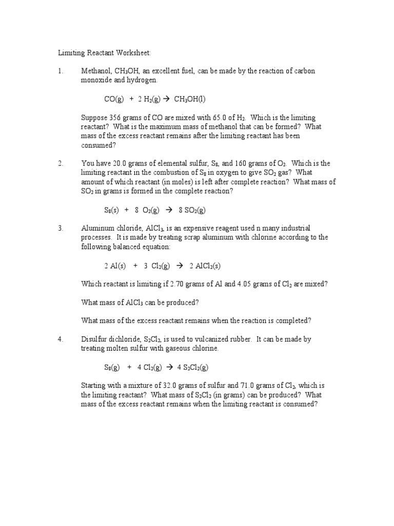 Limiting Reactant Practice Problems | PDF | Home & Garden