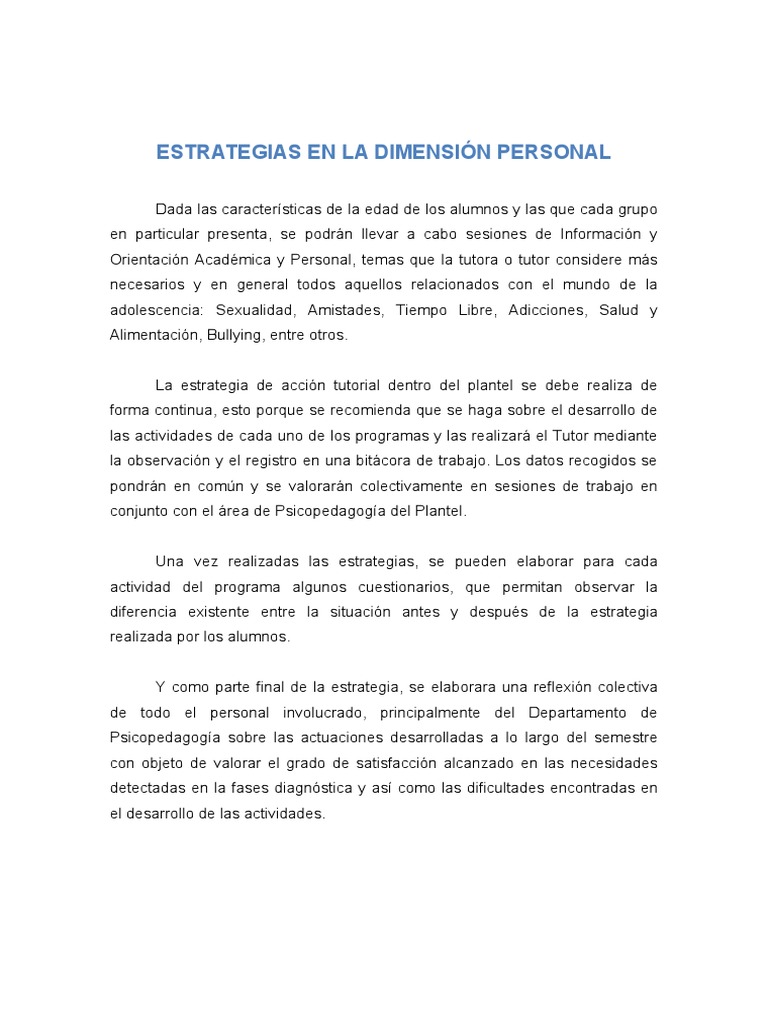 Estrategias en La Dimensión Personal | PDF | Conceptos psicologicos ...
