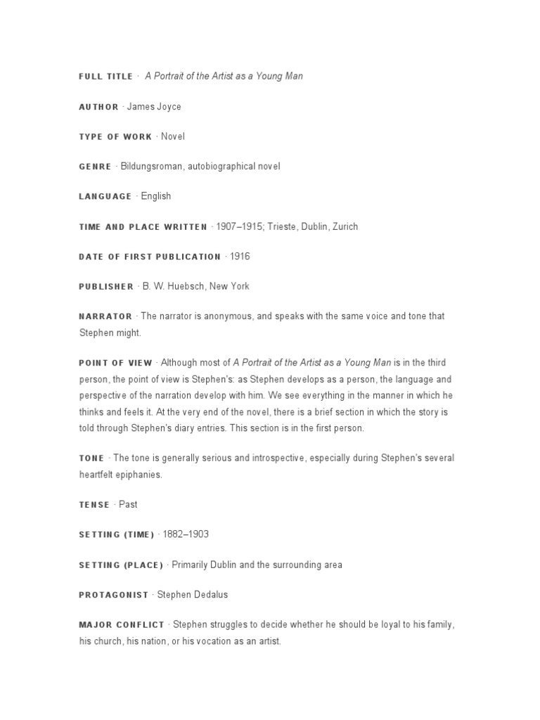 A Portrait of The Artist As A Young Man Main Points | PDF | A Portrait ...