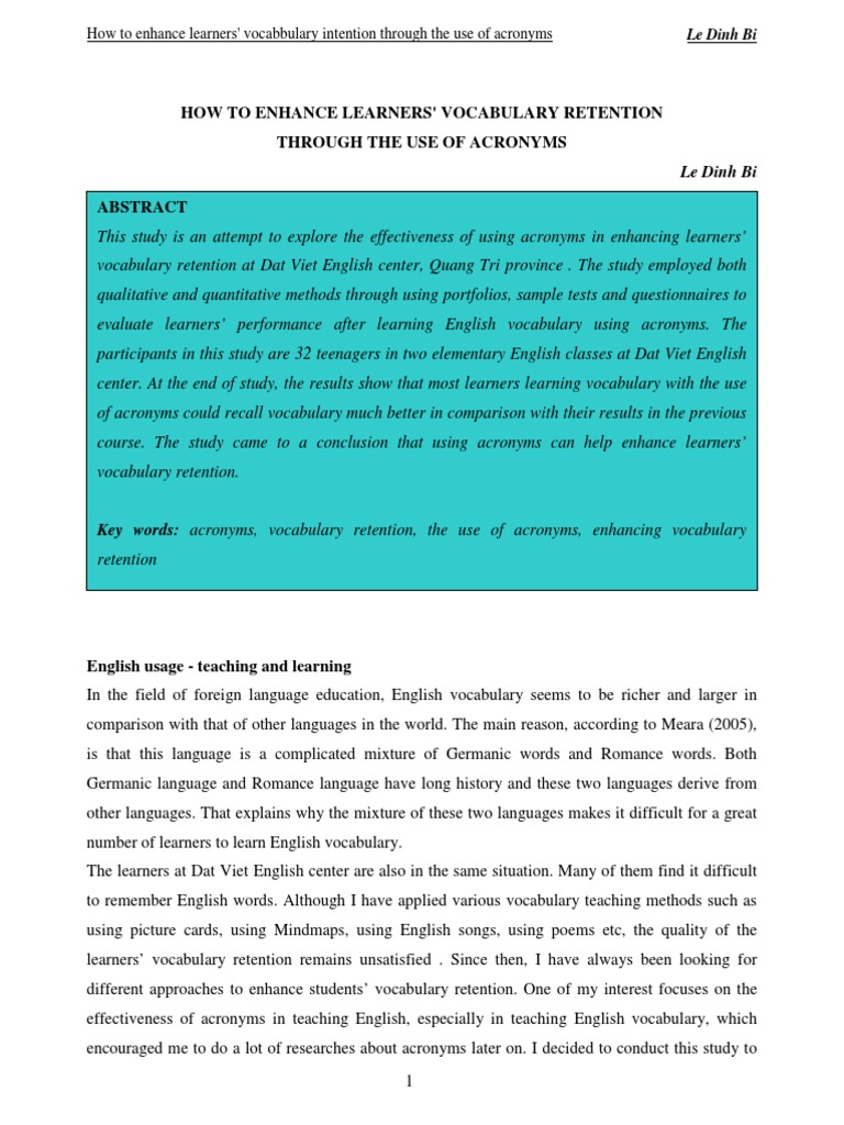 How To Enhance Learners' Vocabulary Retention Through The Use of ...