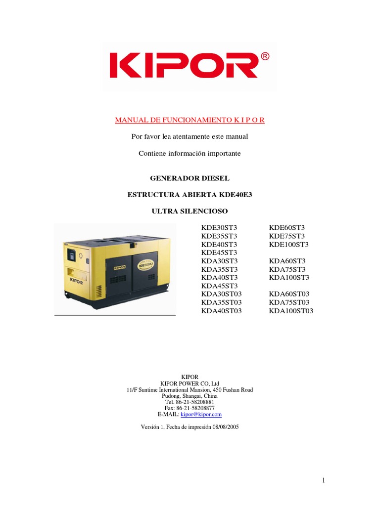 Manual de Instrucciones Kipor | PDF | Generador eléctrico | Corriente eléctrica