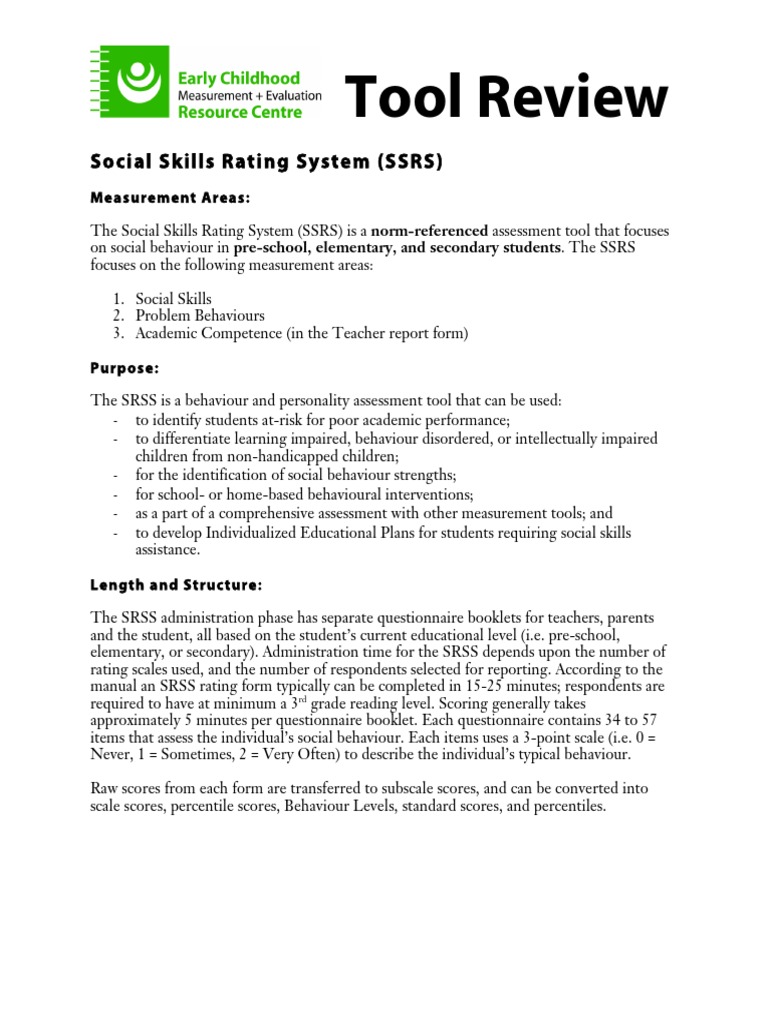 Social Skills Rating System Overview | PDF | Validity (Statistics ...