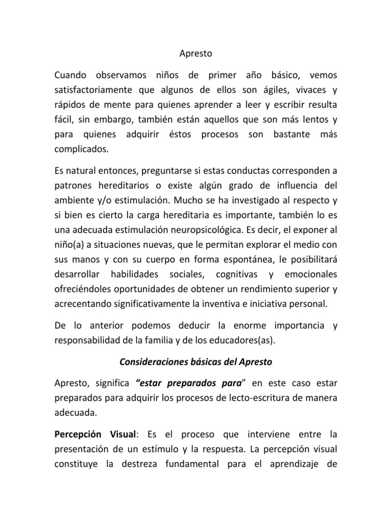 Apresto | PDF | Percepción | Aprendizaje