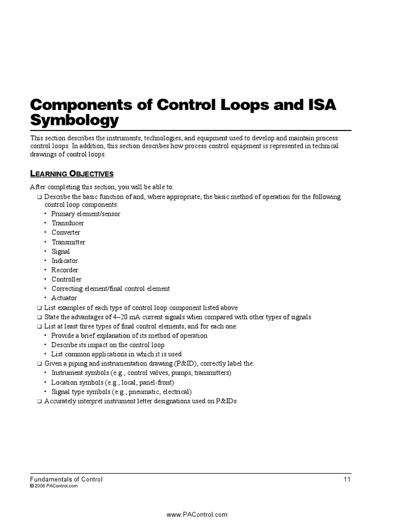 Components of Control Loops and ISA PDF | PDF