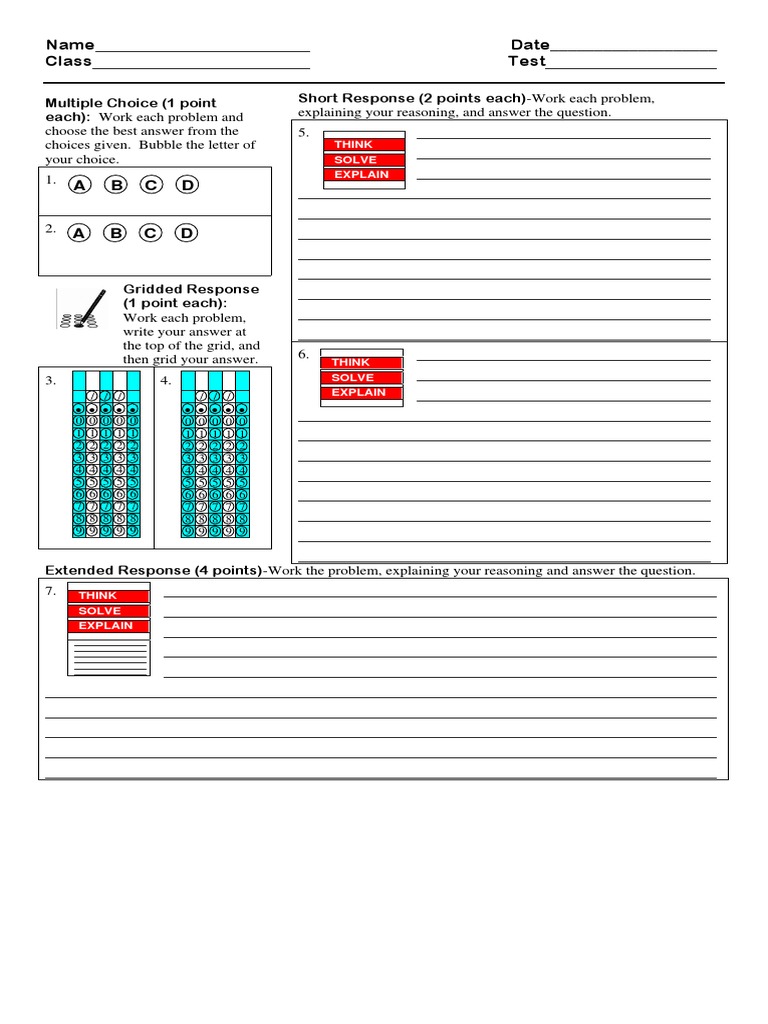 FCAT Answer Sheet2 | PDF | Multiple Choice | Cognition