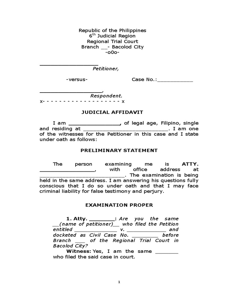 Judicial Affidavit Form | PDF | Affidavit | Perjury