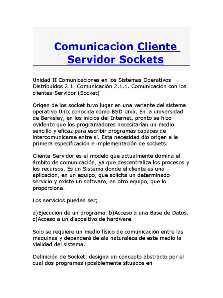 Comunicacion Cliente Servidor Sockets | PDF | Zócalo de red | Ingeniería Informática