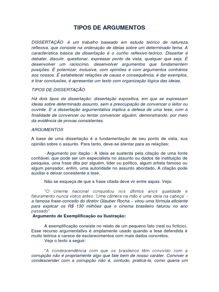 Tipos de Argumentos | PDF | Teses | Argumento