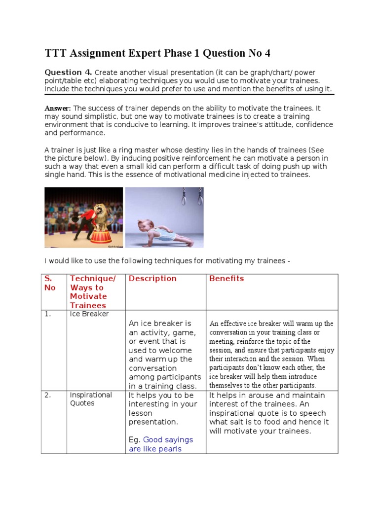 TTT Assignment Expert Phase 1 Q4 Answer | PDF | Reinforcement | Motivation