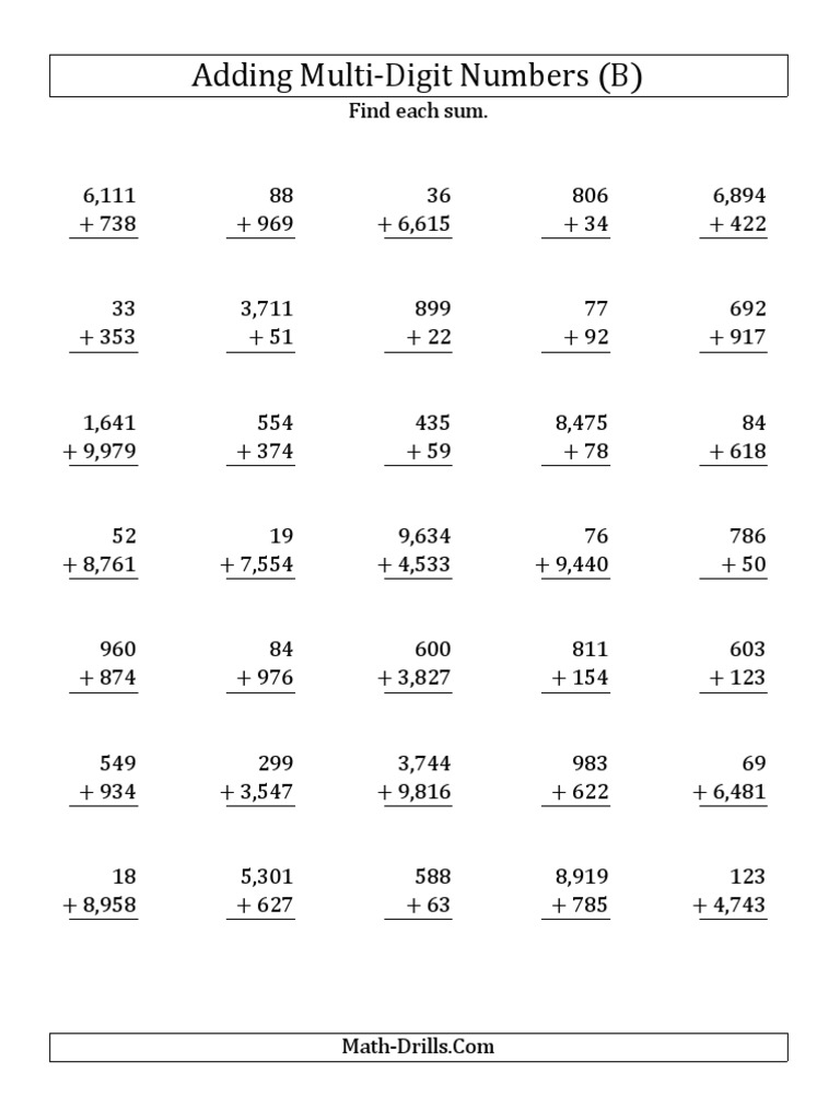 Multi-Digit Addition Practice | PDF