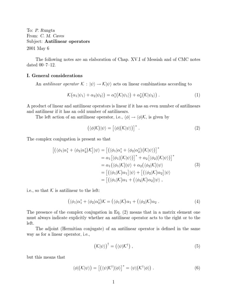 Antilinear Operators | PDF | Eigenvalues And Eigenvectors | Theoretical Physics