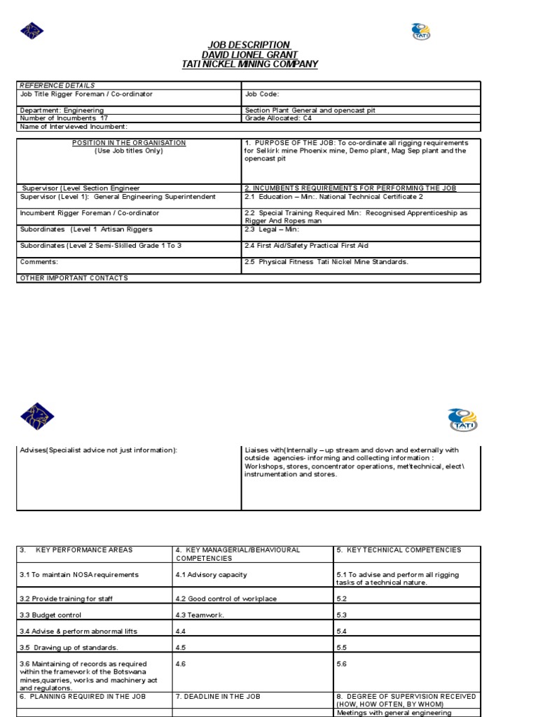 Rigger Foreman Job Description | PDF | Crane (Machine) | Business