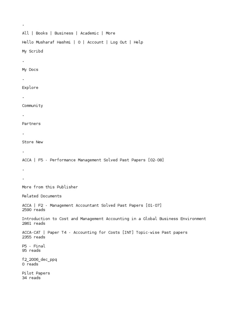 ACCA - F5 - Performance Management Solved Past Papers (02-08) | PDF | Business