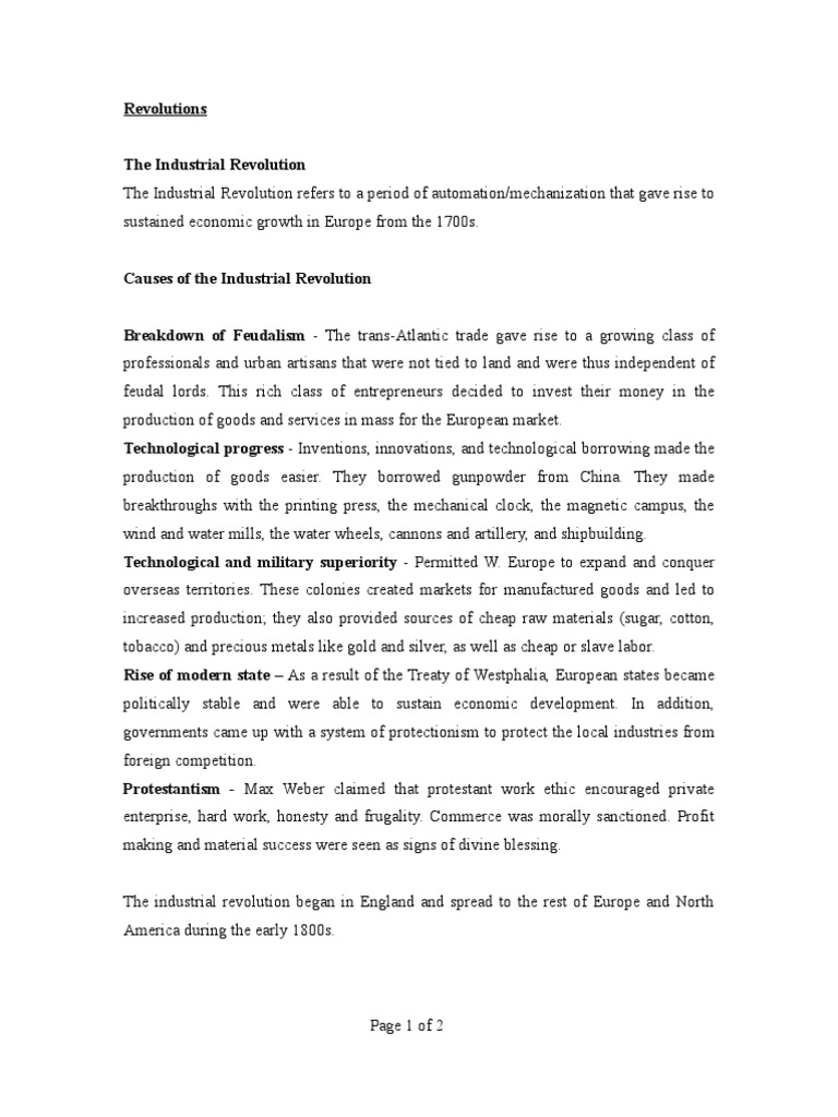 Causes and Effects of the Industrial Revolution | PDF | Industrial ...