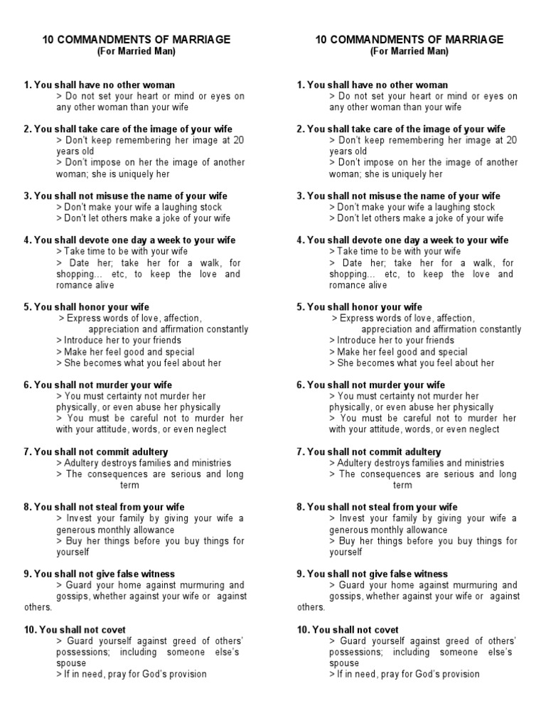 10 COMMANDMENTS OF MARRIAGE 50 COPIES EACH.doc | Husband | Wife