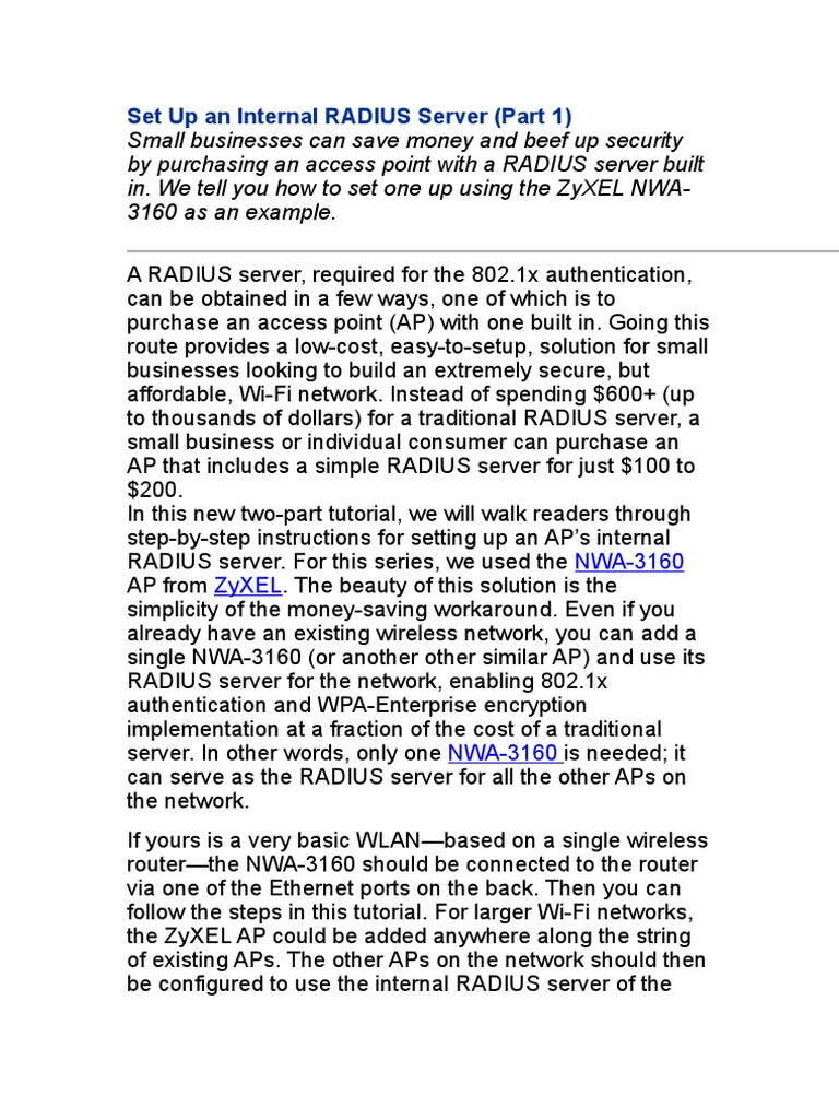 Set Up ZyXEL NWA-3160 RADIUS Server | PDF | Ip Address | Public Key Certificate