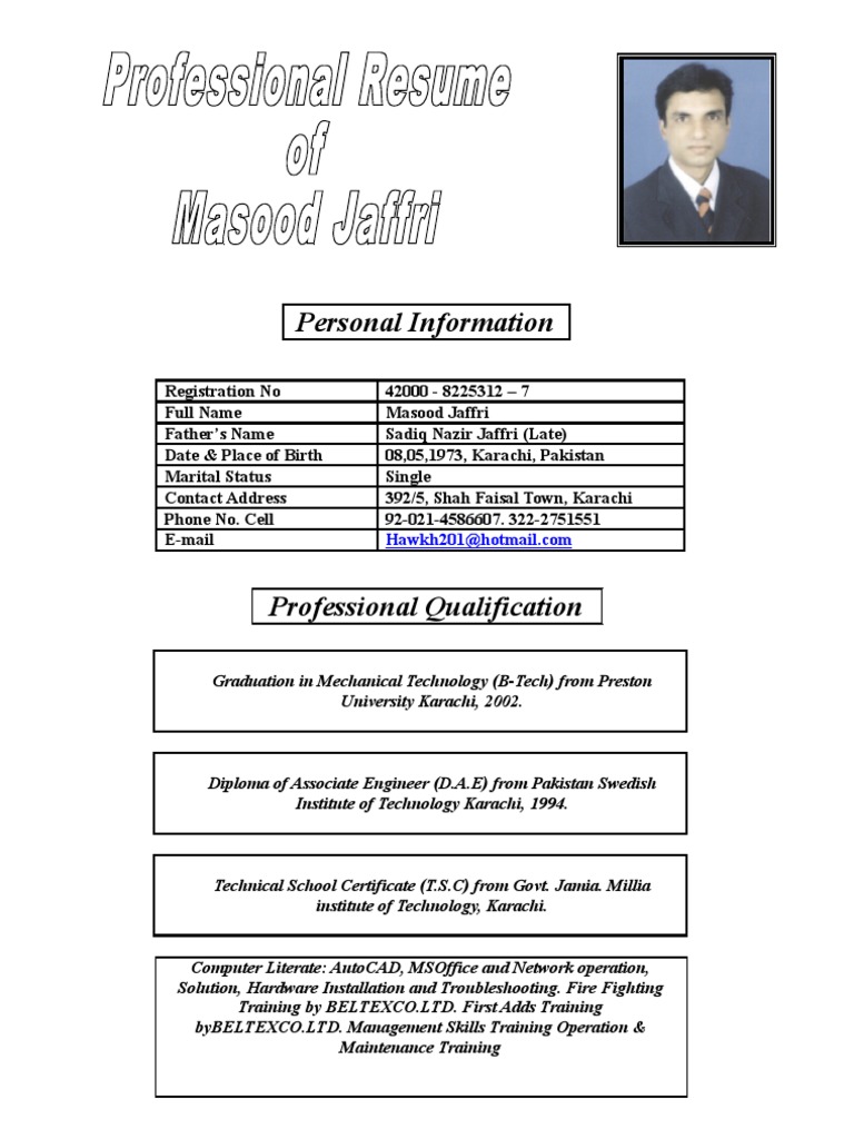 Masood Jaffri CV | PDF | Elevator | Engineering