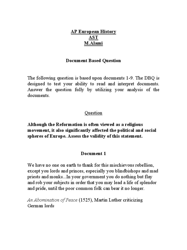 DBQ 1 AP Euro | PDF | Martin Luther | Catholic Church