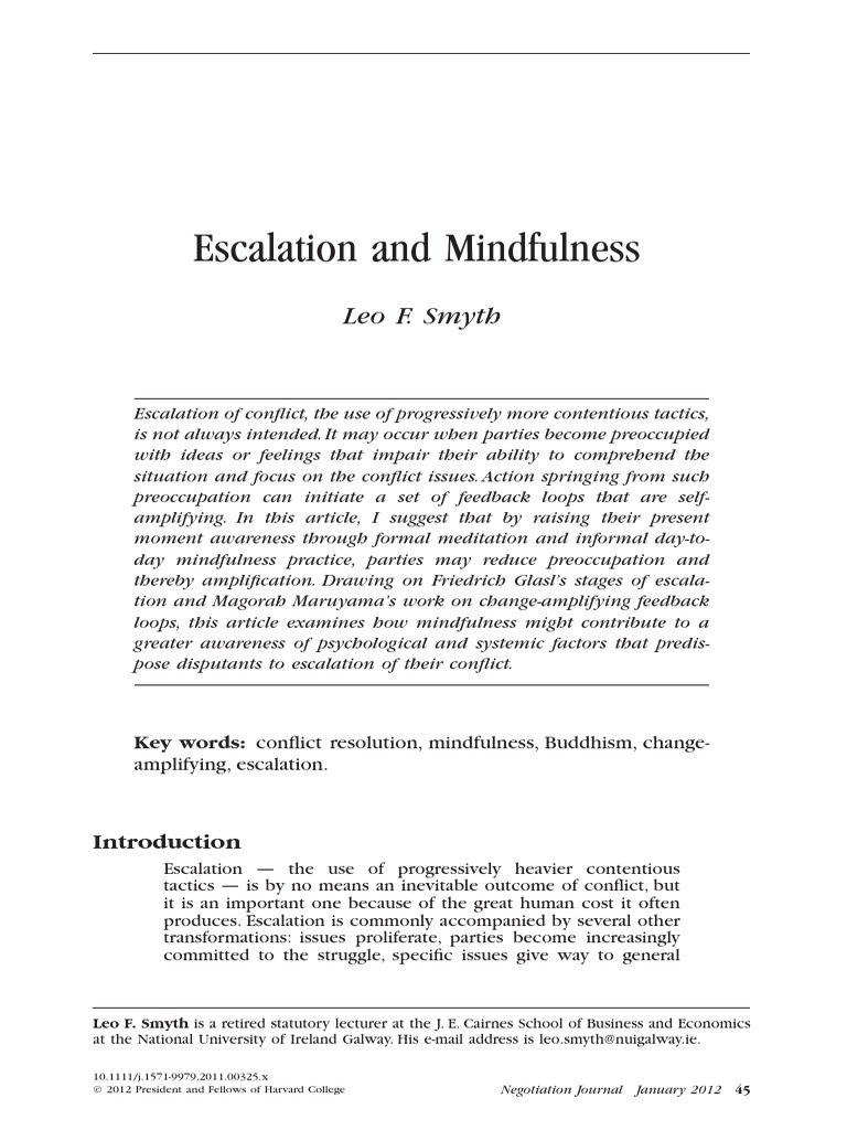 Negotiation Journal - Escalation and Mindfulness | PDF | Mindfulness ...
