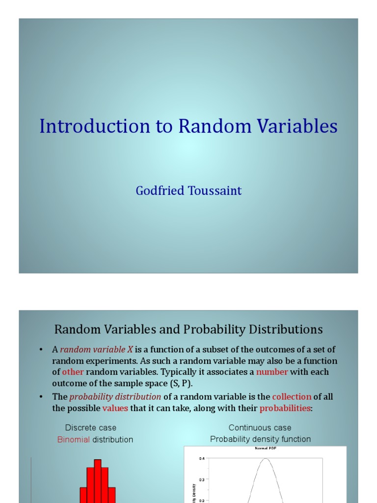 Introduction To Random Variables: Godfried Toussaint | PDF | Probability Distribution | Mean