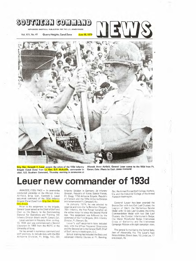 K.C.Leuer Jun 1979 | PDF | 101st Airborne Division | General Officers ...