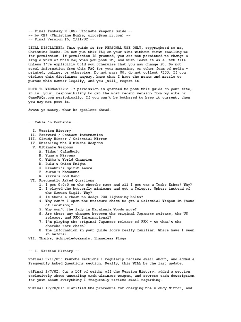 Final Fantasy X Ultimate Weapons | PDF | Video Games | Leisure
