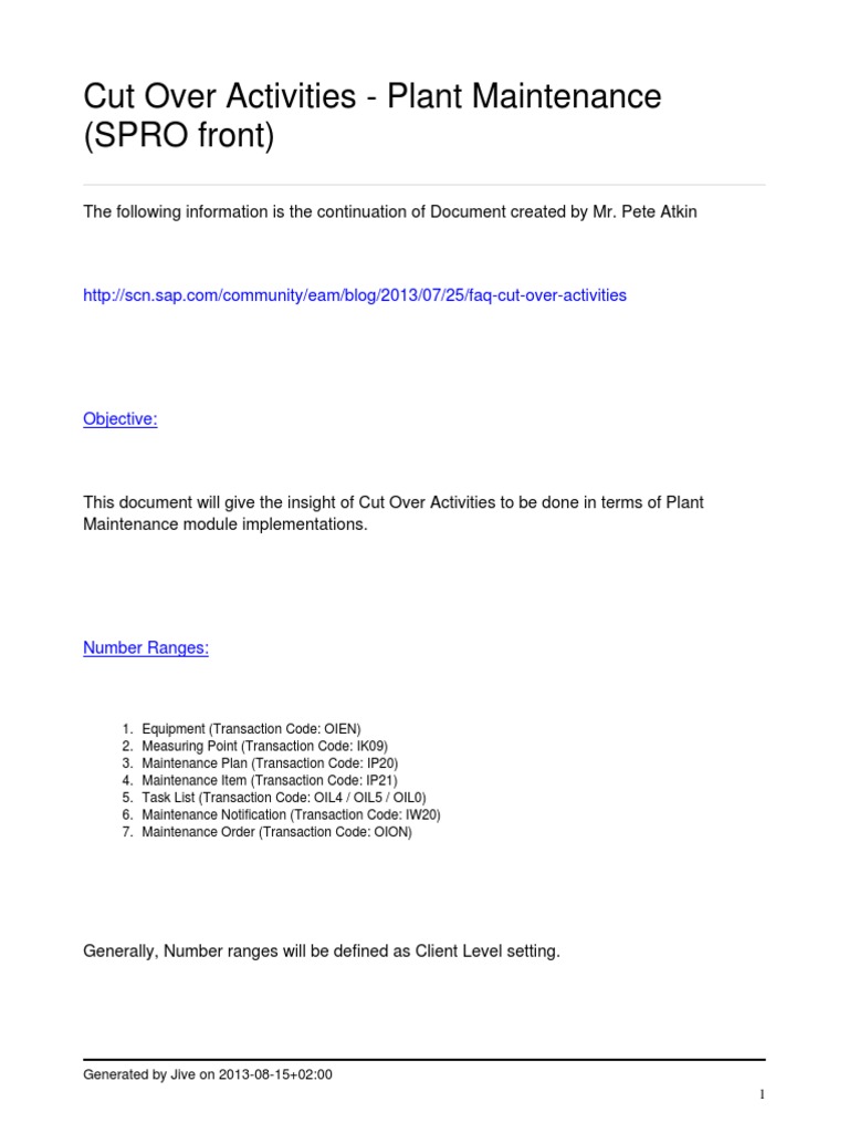 Cut-Over Activities For SAP PM | PDF | Information Technology | Software