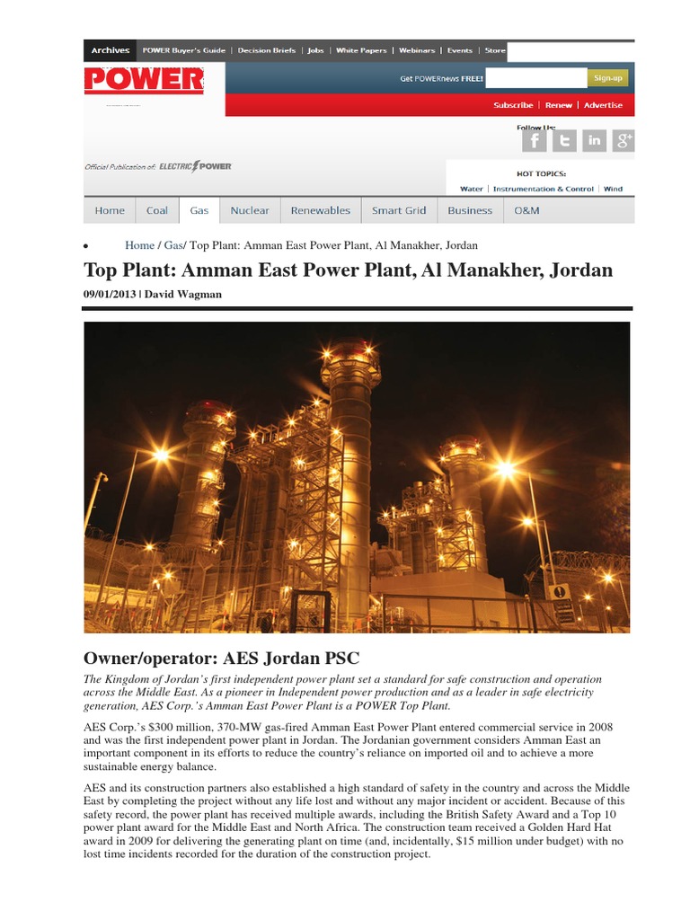 Top Plant: Amman East Power Plant, Al Manakher, Jordan: Owner/operator ...