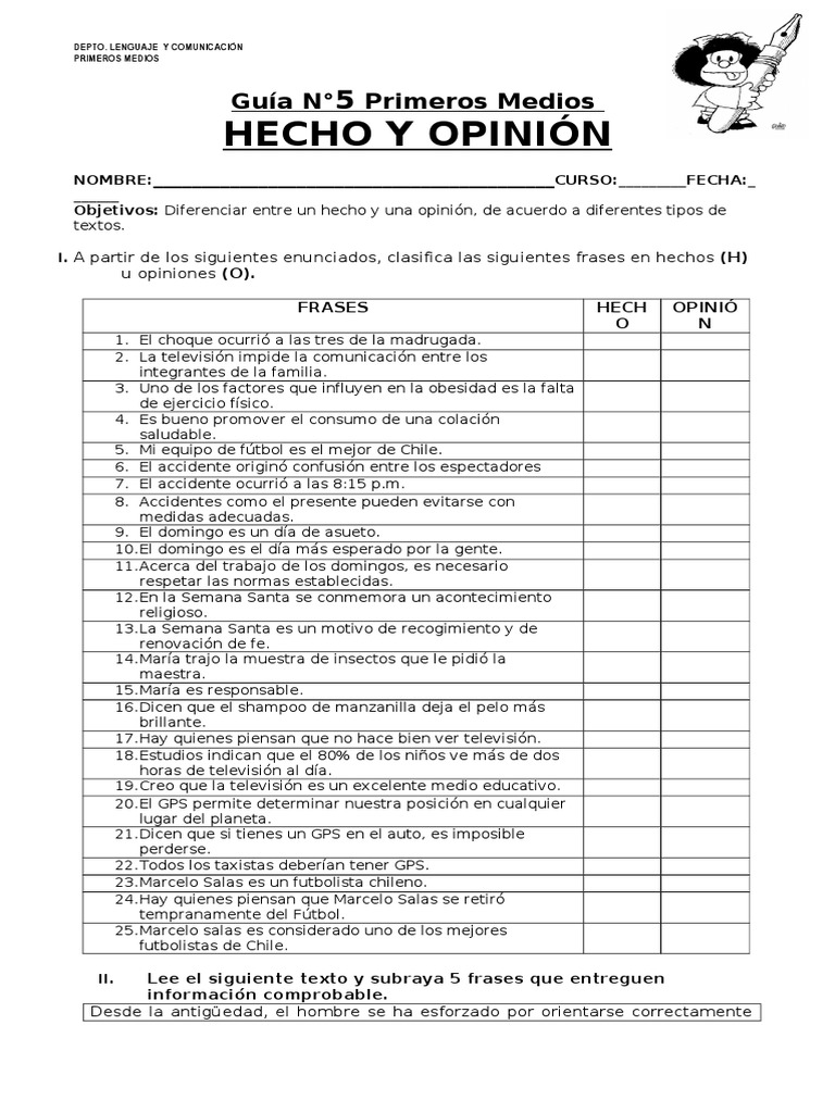 GUIA_ 5_ HECHO Y OPINIÓN | Sistema de Posicionamiento Global | Vida