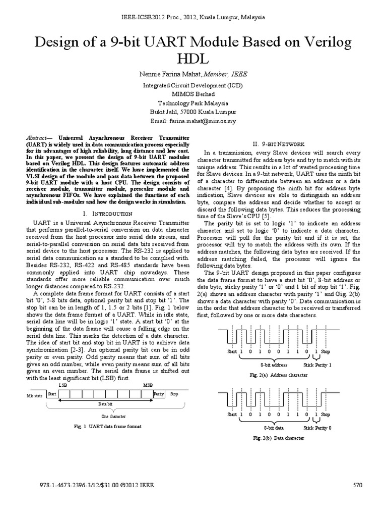 Design of A 9-Bit UART Module Based On Verilog HDL: Nennie Farina Mahat, Member, IEEE | PDF ...