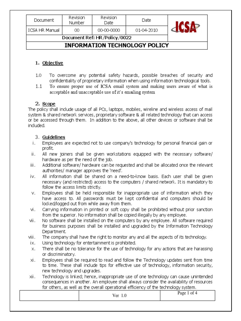 Information Technology Policy | PDF | Email | Internet