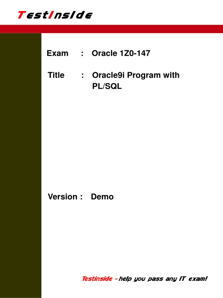 Est Nside: Exam: Oracle 1Z0-147 | PDF | Subroutine | Sql