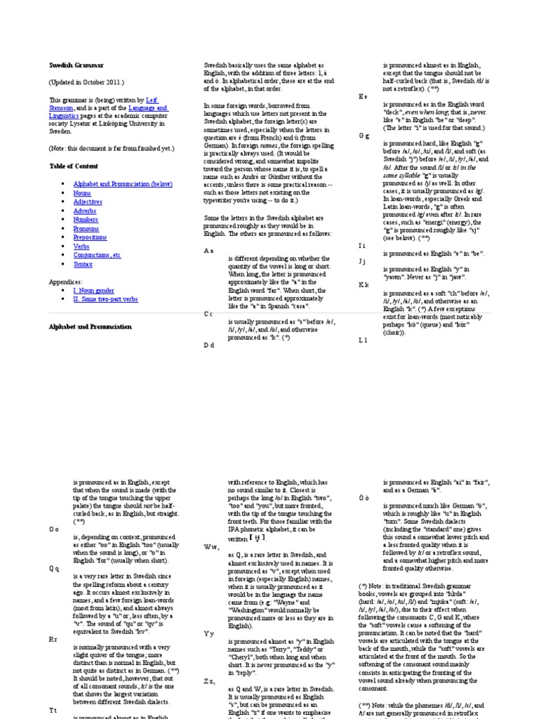 Swedish Grammar | Grammatical Number | Grammatical Gender