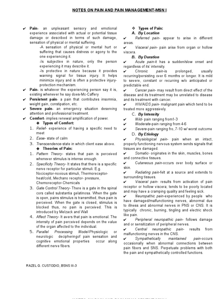 Pain Notes | PDF | Stimulus (Physiology) | Pain
