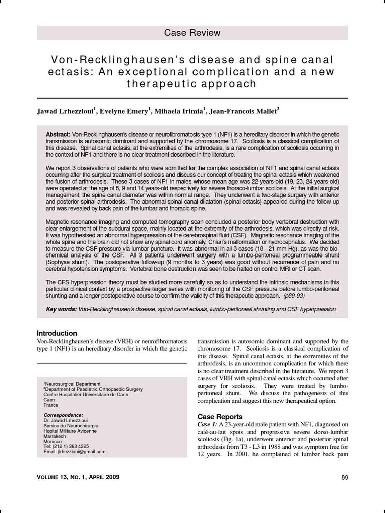 Von-Recklinghausen’s disease and spine canal ectasis: An exceptional ...