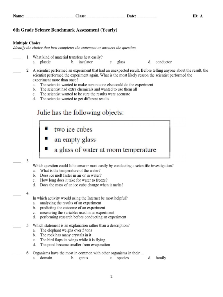 6th Grade Science Benchmark Test 2024 | PDF | Rain | Convection