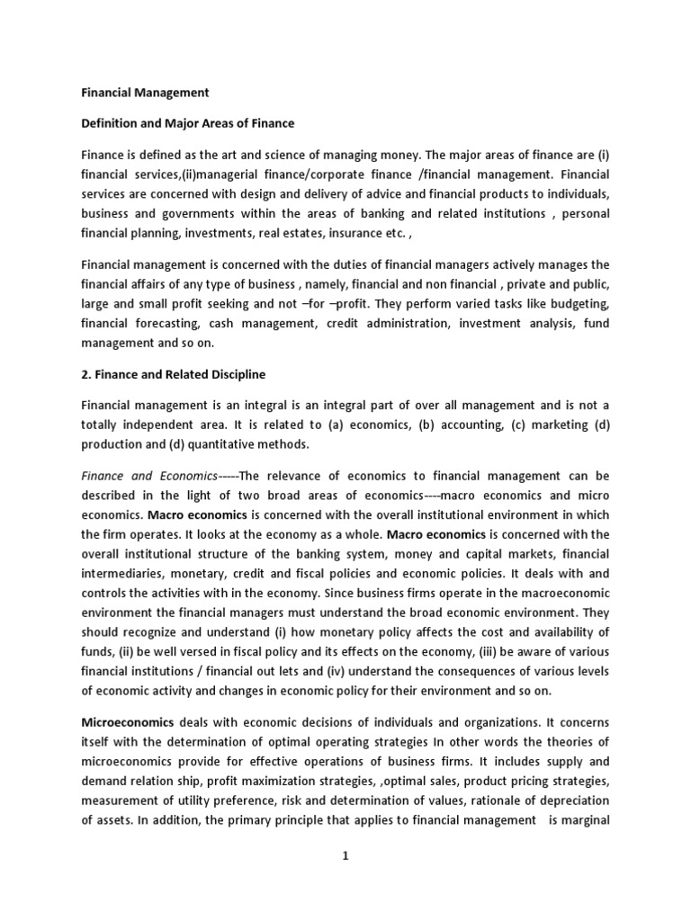 Financial Management Definition and Major Areas of Finance | PDF ...