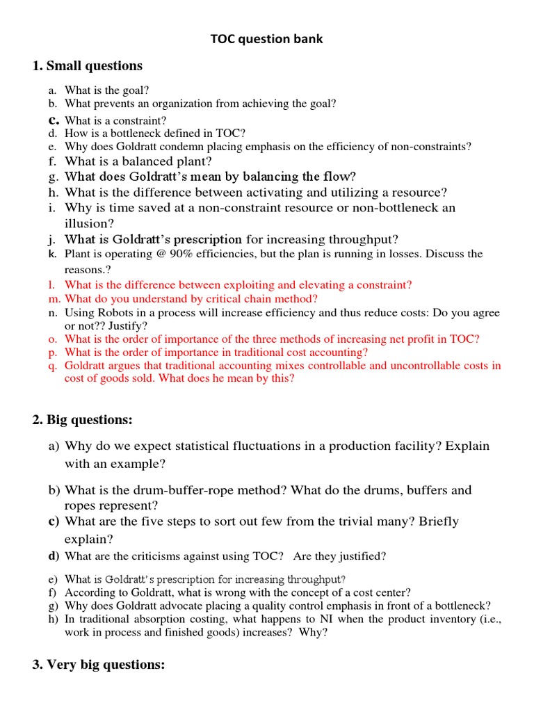 TOC Question Bank 1. Small Questions | PDF | Business | Economies