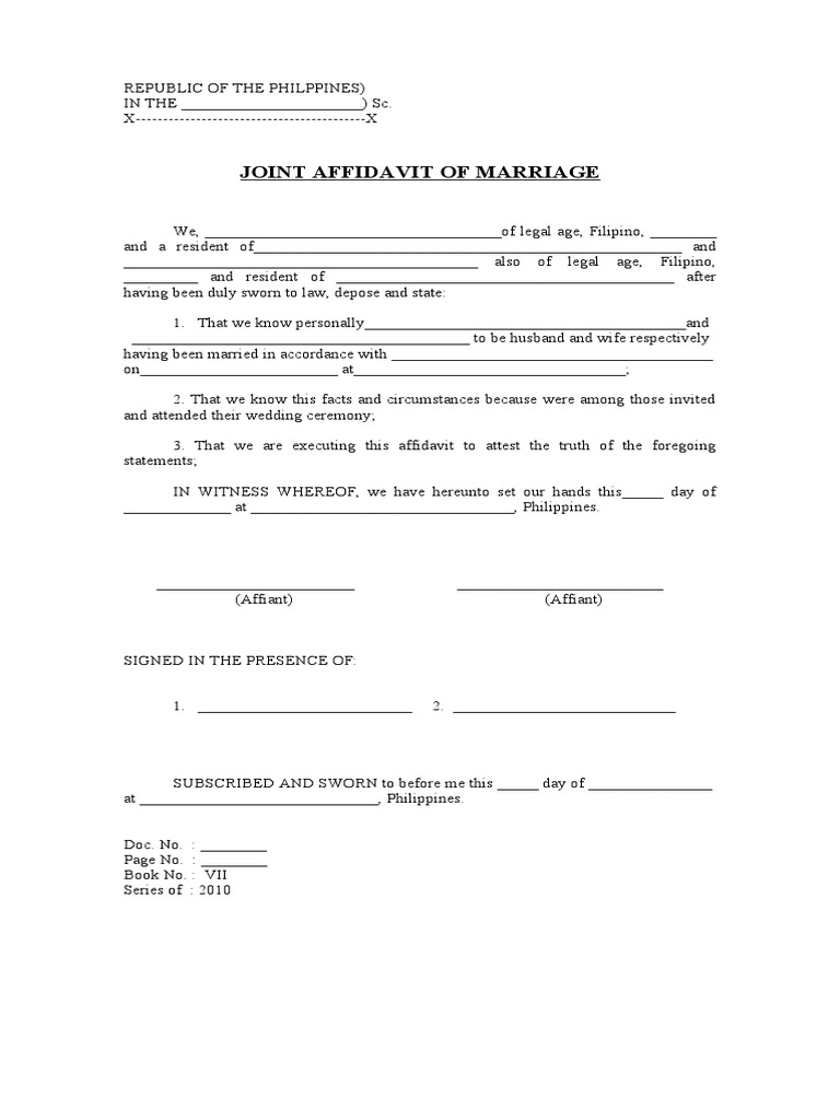 Joint Affidavit of Marriage Form | PDF
