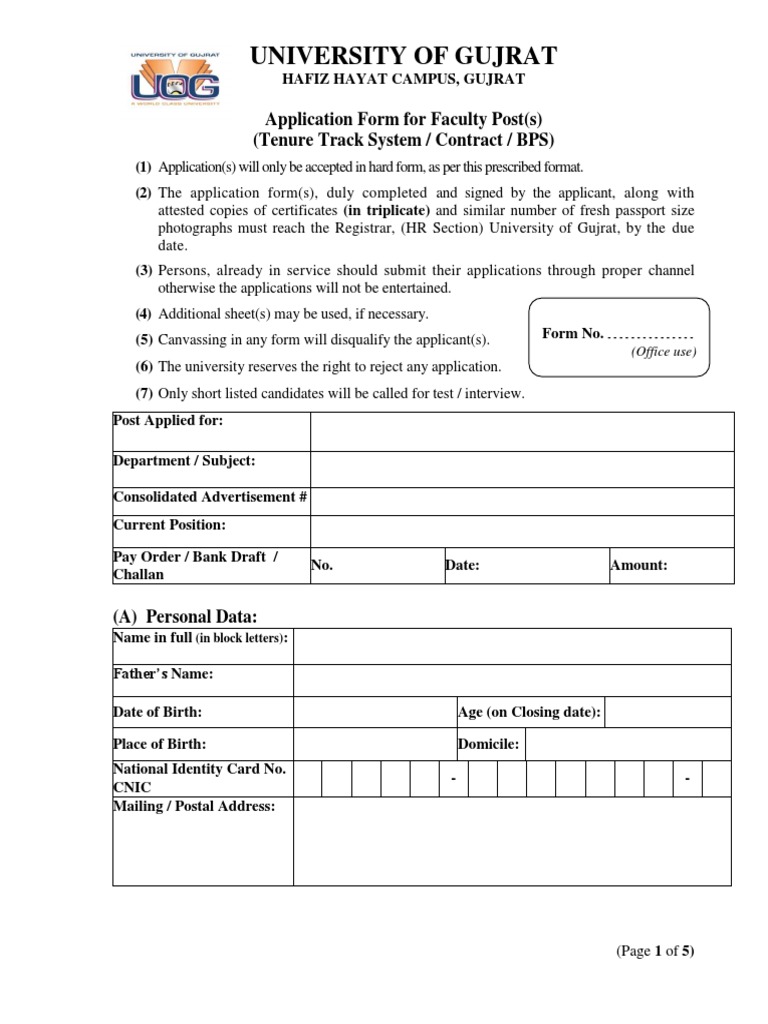UOG Teaching Post Application Forms | PDF | Thesis | Doctor Of Philosophy