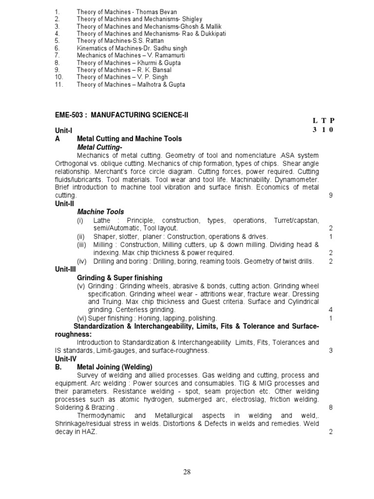 Eme-503: Manufacturing Science-Ii Unit-I A Metal Cutting and Machine ...