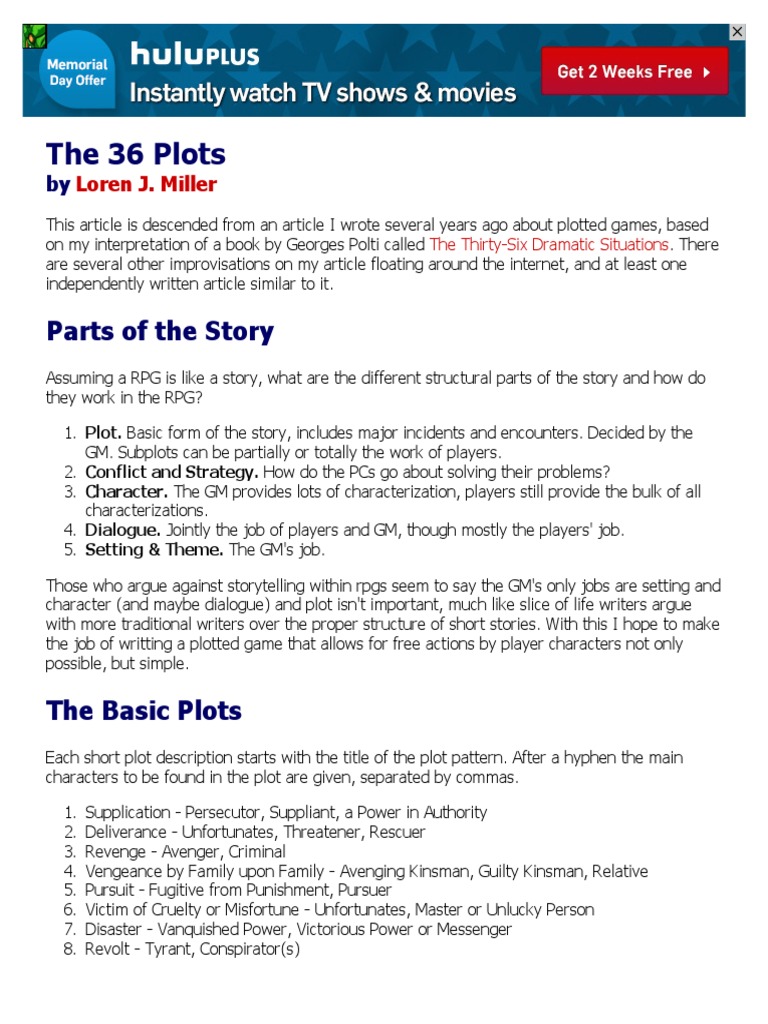 The 36 Plots For RPGs | PDF | Adultery | Role Playing Games