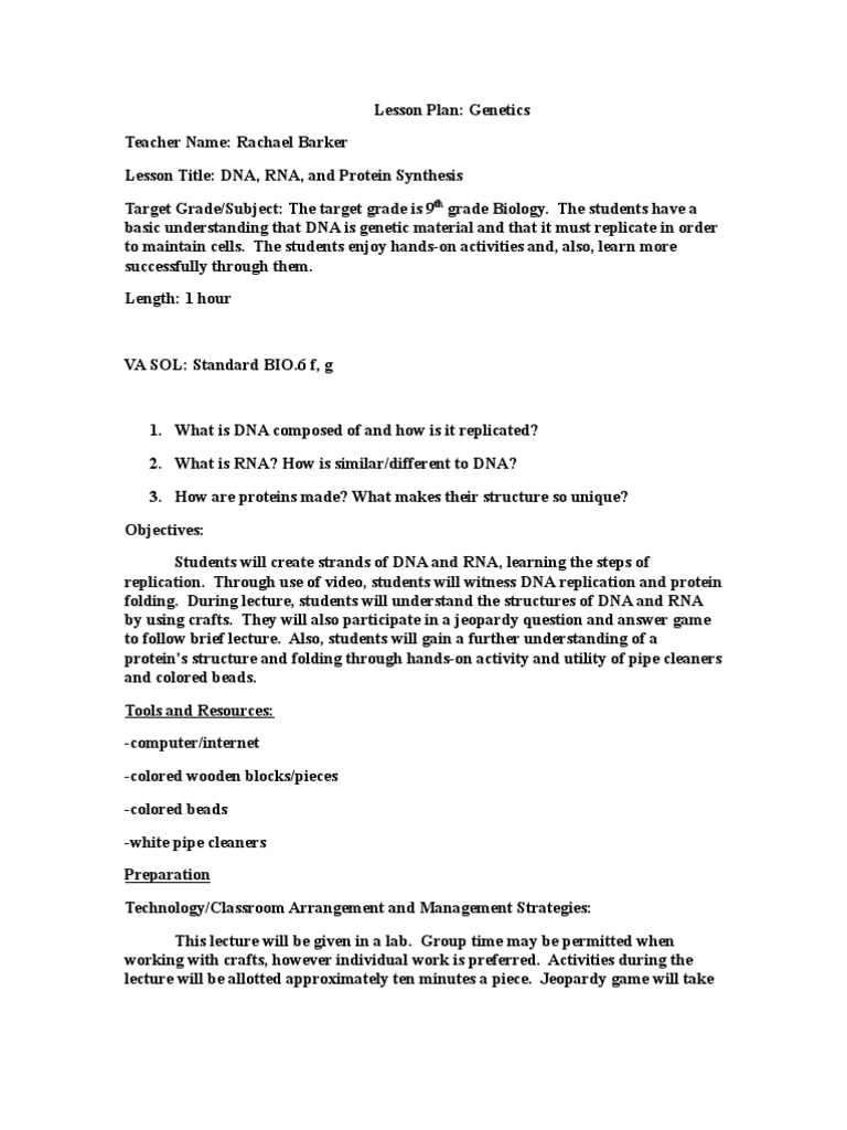 Genetics Lesson Plan | Dna | Genetics