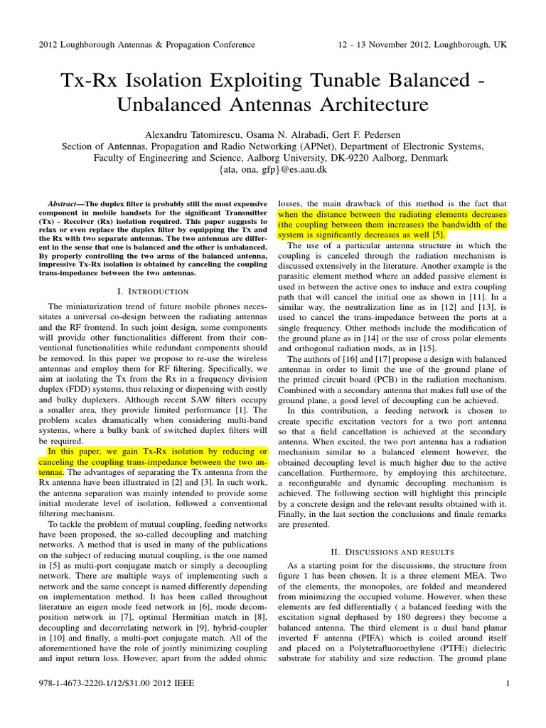TX-RX Isolation Exploiting Tunable Balanced - Unbalanced Antennas ...