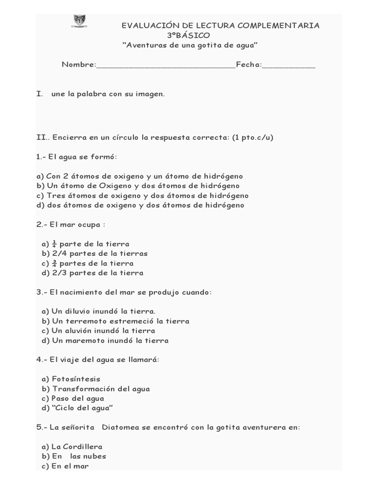 Evaluación de "Aventuras de una gotita" | PDF | Tierra | Agua