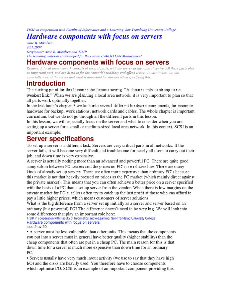 Hardware Components of Server | PDF | Technology & Engineering